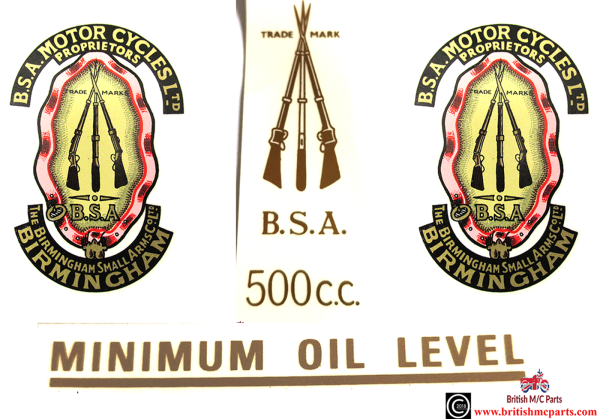 BSA A7 Transfers Decals Rear No. Plate 500cc, Minimum Oil Toolbox Garter